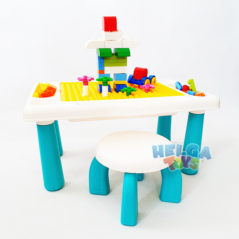 Masuta 2 in 1, lego cu scaunel si set cuburi - helgatoys.ro