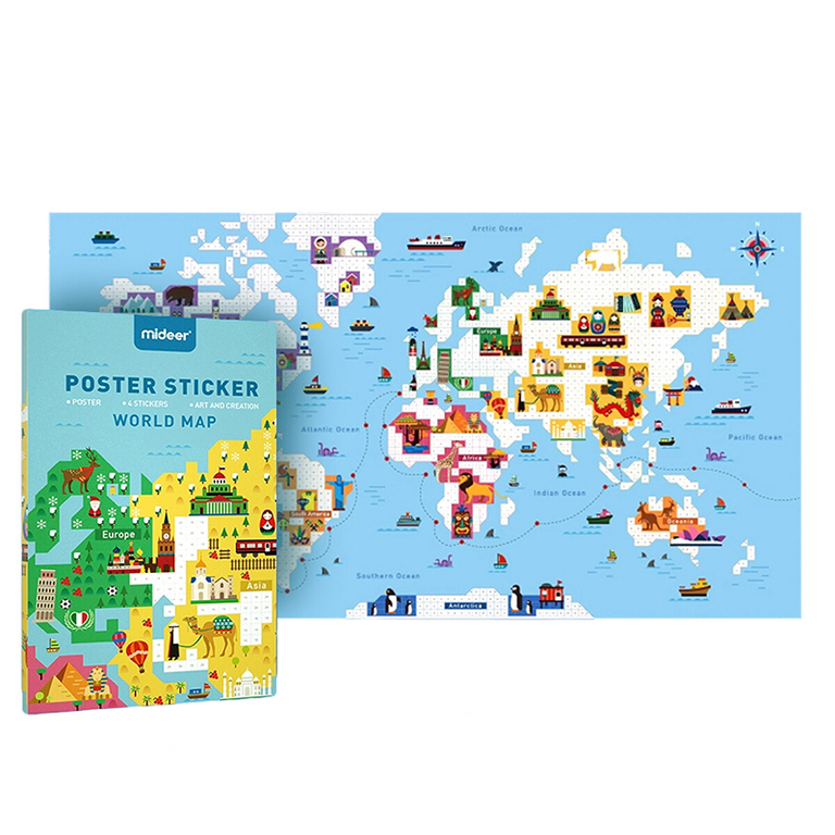 Harta Lumii Poster cu stickere pe numere - helgatoys.ro