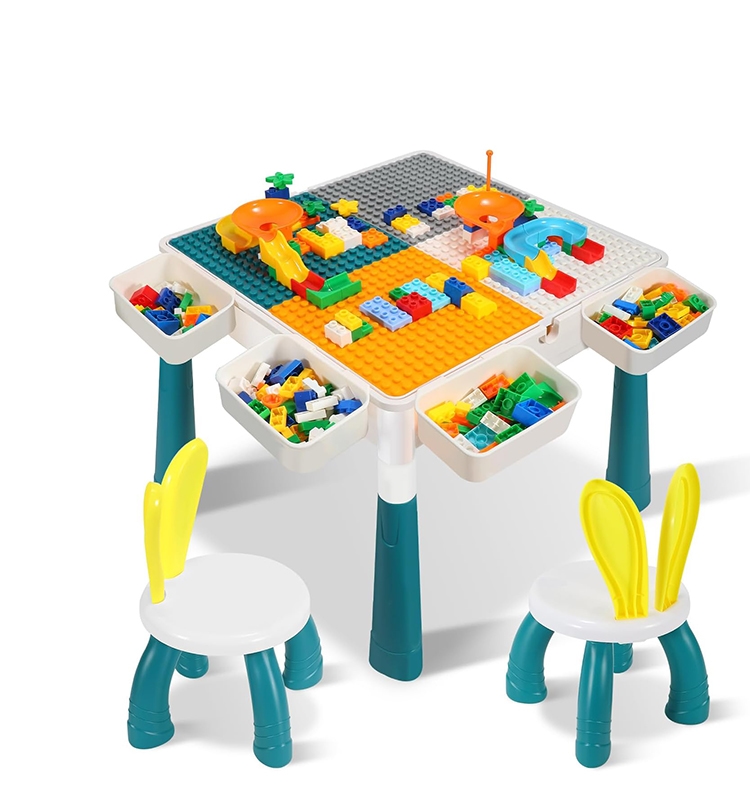 Set masuta multifunctionala cu 155 cuburi de construit si 2 scaunele ...